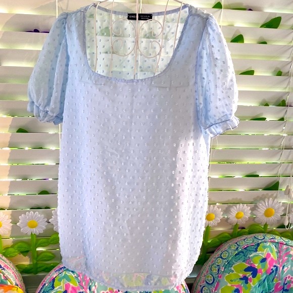 SHEIN | Tops | Shein Light Blue Top With Raised Fuzzy Dots | Poshmark
